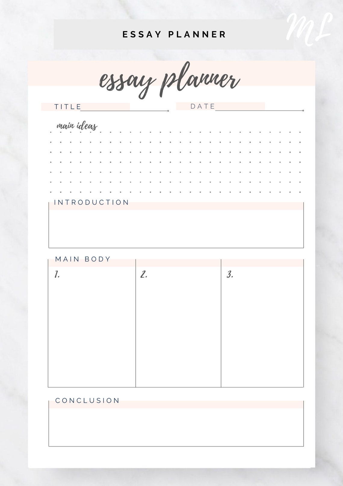 Essay Planner Printable Essay Template Essay Plan Essay | Etsy