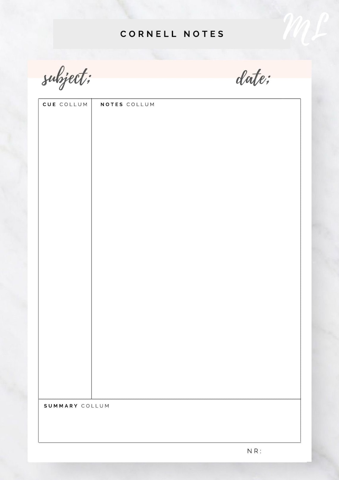 SIMPLE Cornell Notes Method Paper Student Note Template Dot Grid Lined ...