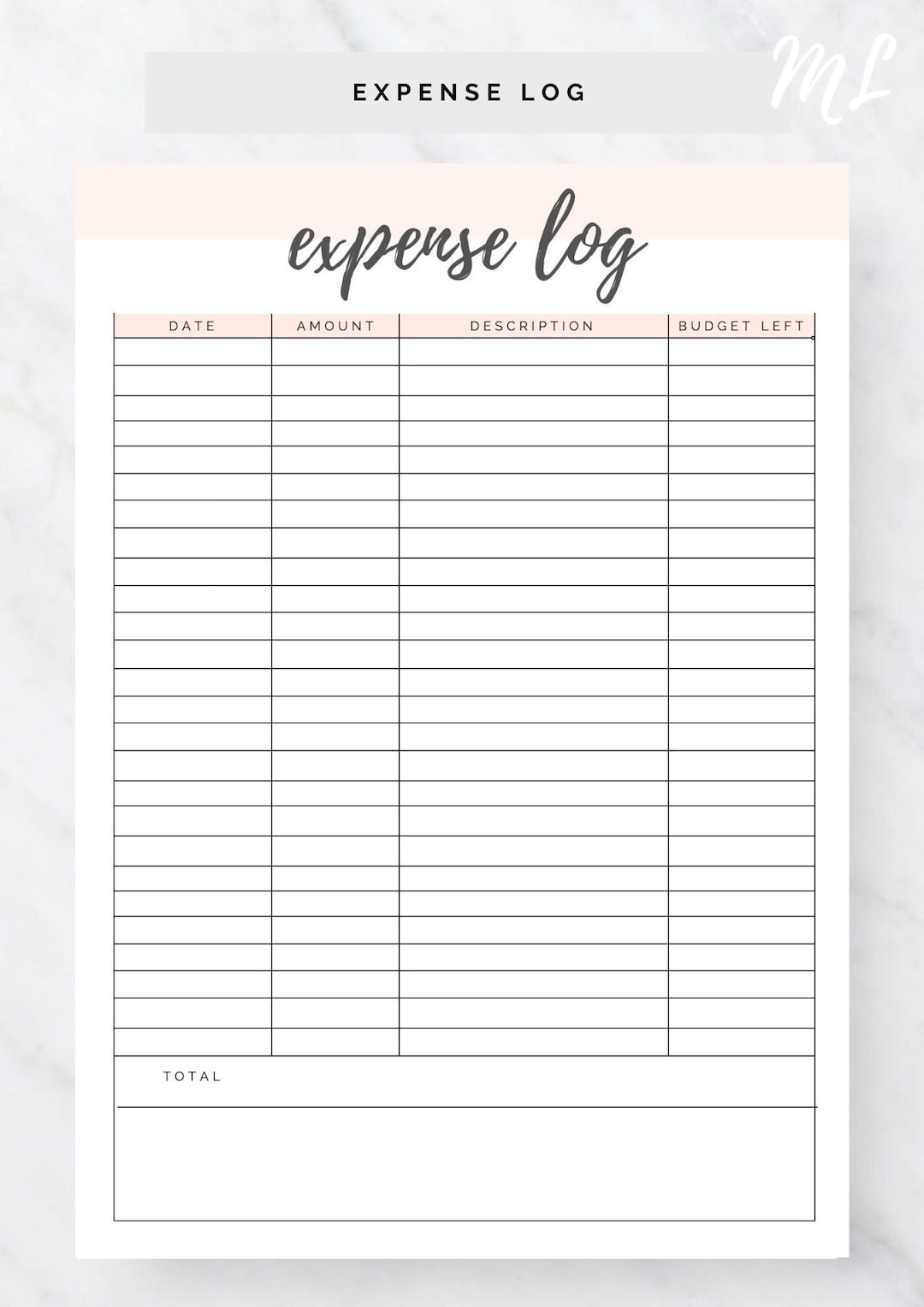 Expense Log Printable Expense Tracker Spending Sheet Purchase Personal ...