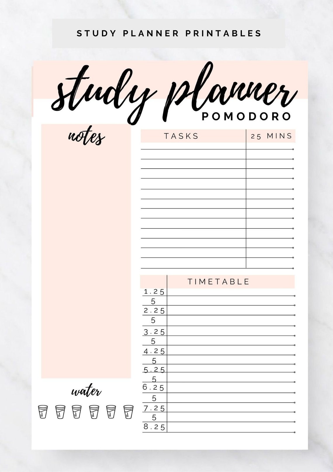 Daily Pomodoro Study Planner and Guide University Student - Etsy