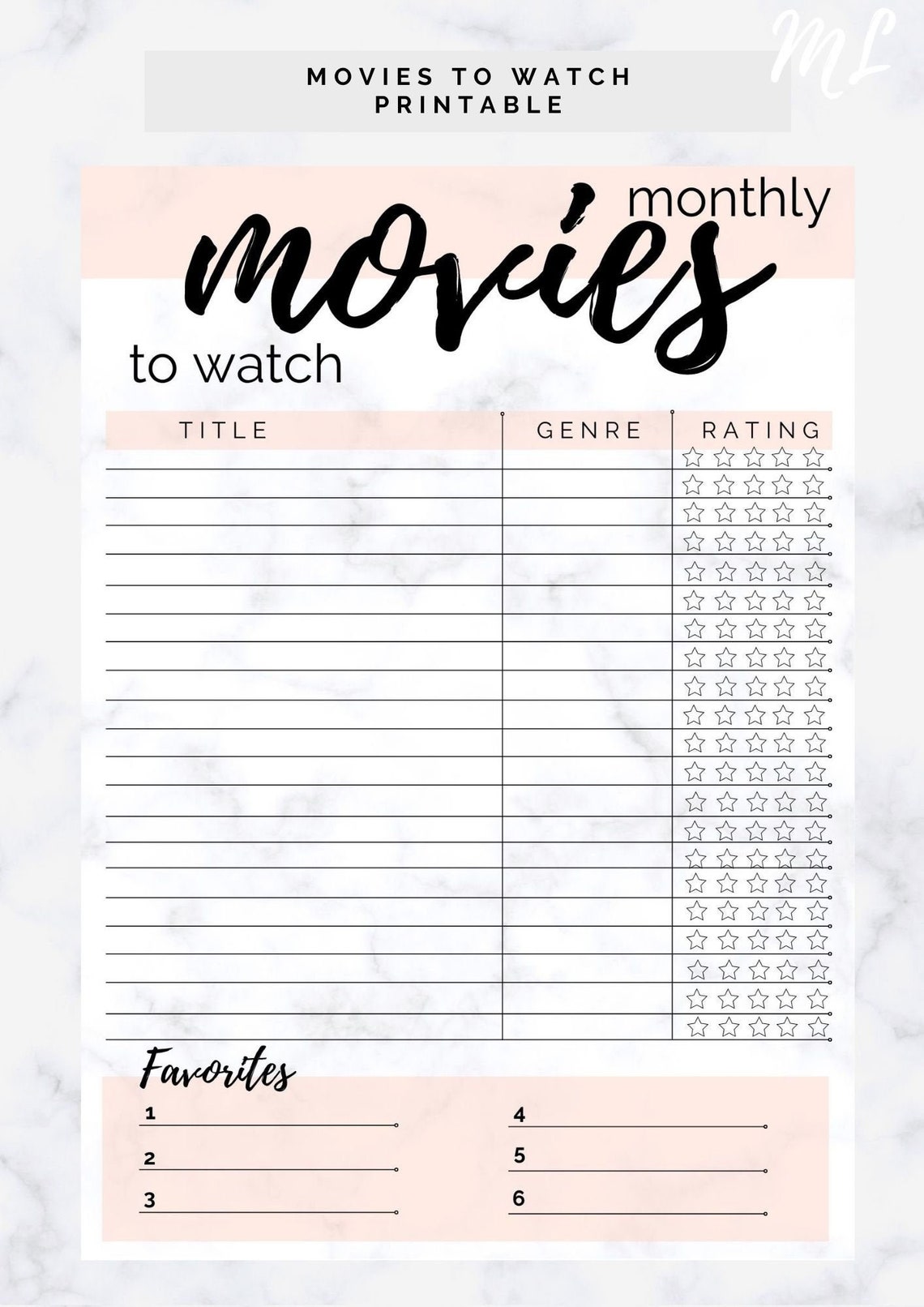 Movies to Watch List Movie Tracker Printable Movie List Printable ...