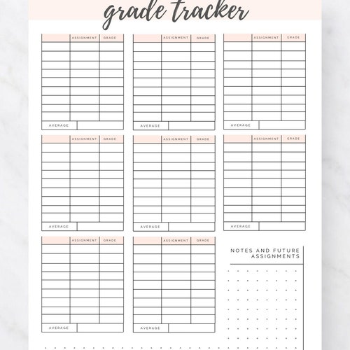 Grade Tracker Printable Assignment Log Student Grade Sheet - Etsy Canada