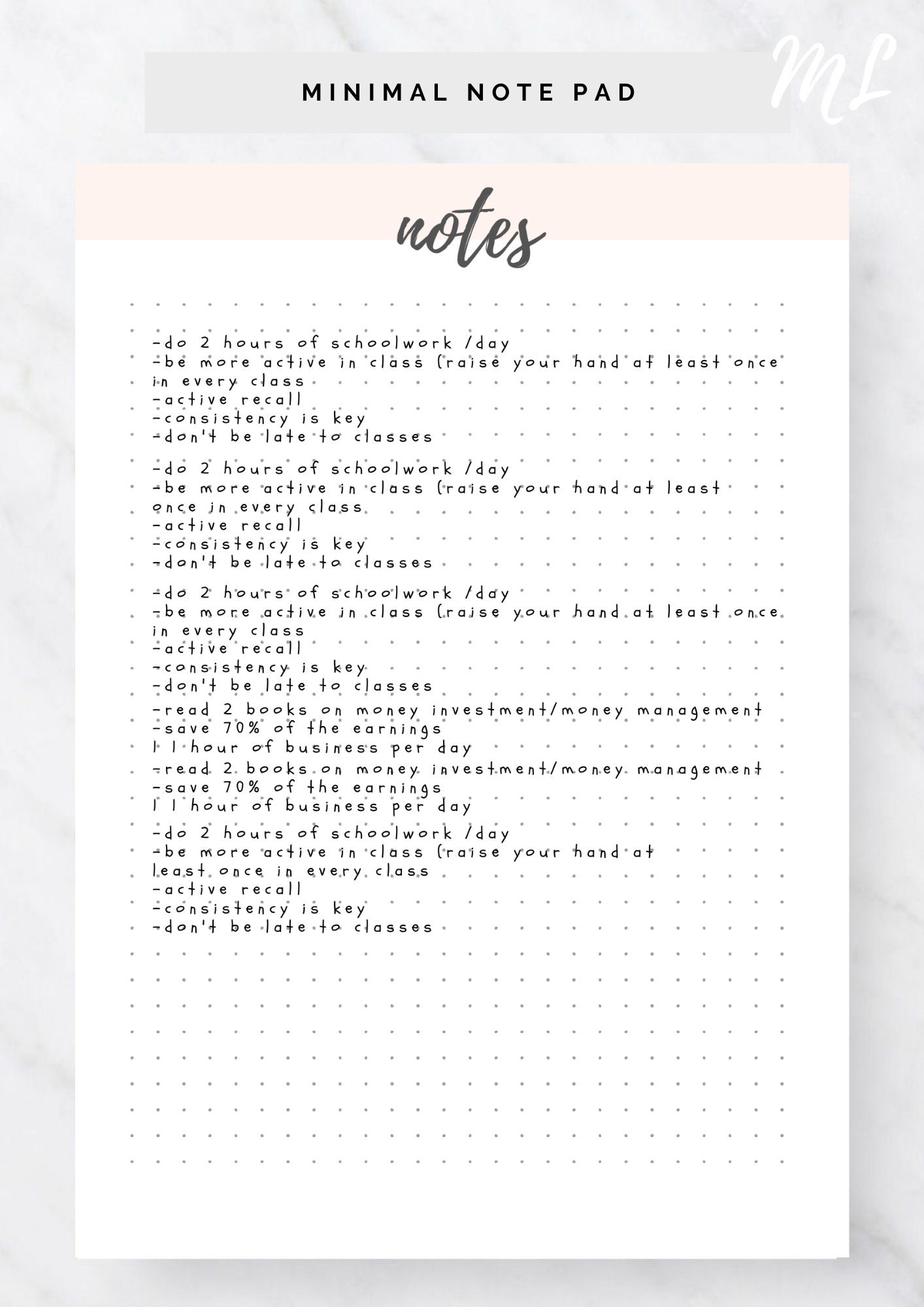 Minimal Notes Printable, Dotted Note Paper, Notes Page Planner ...