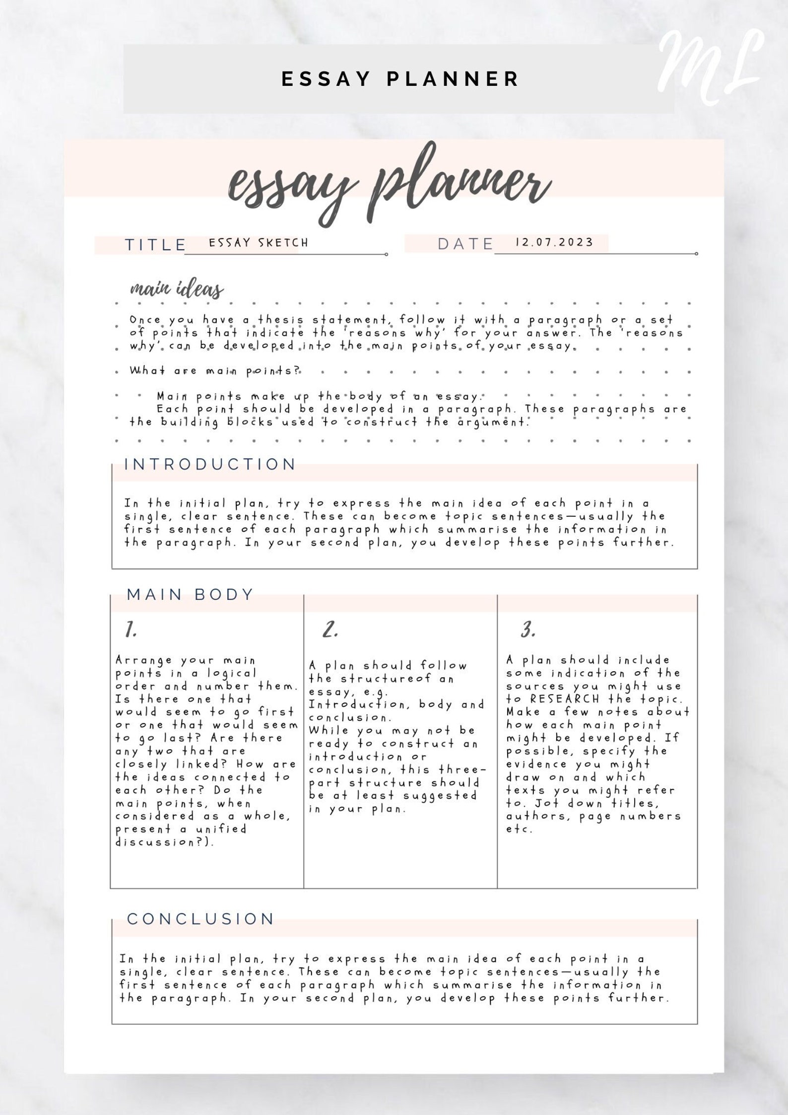 Essay Planner Printable | Essay Template, Essay Plan, Essay Rough Draft ...