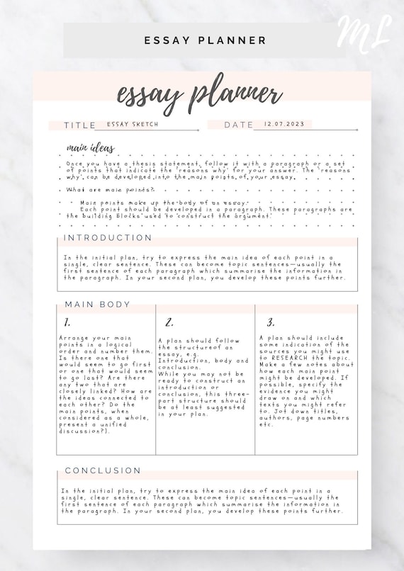 Essay Planner Printable Essay Template Essay Plan Essay | Etsy