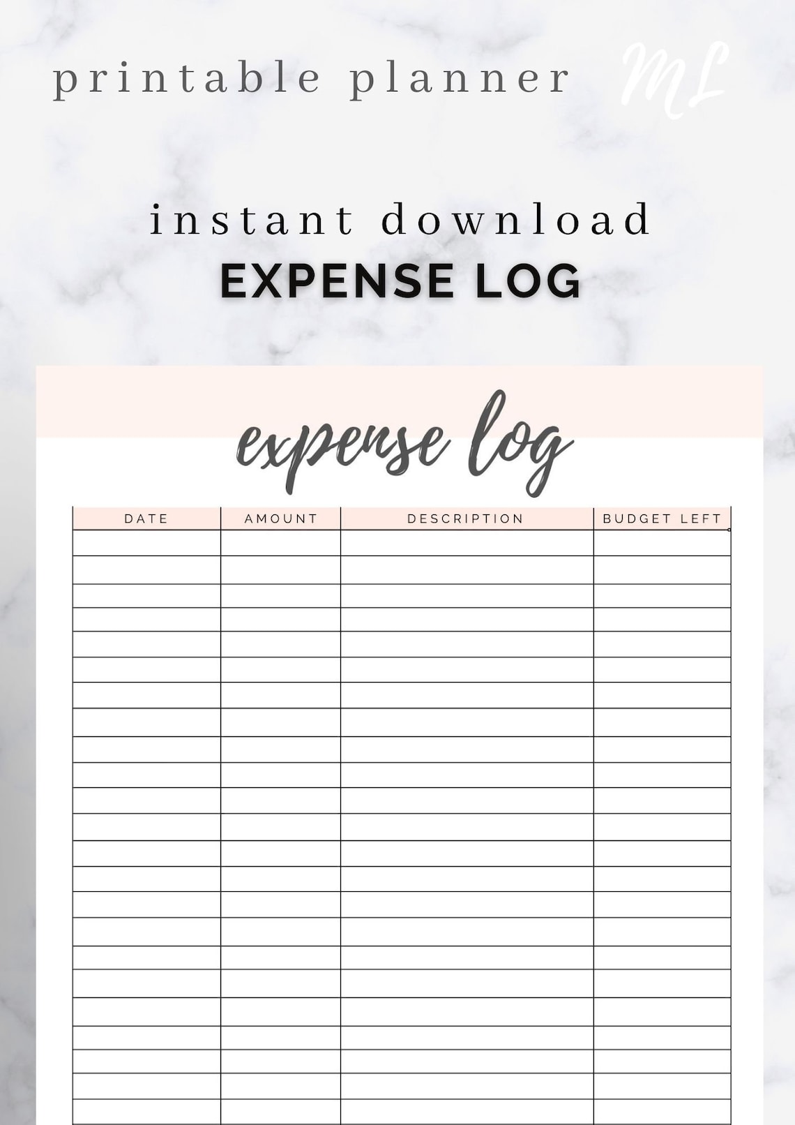 Expense Log Printable Expense Tracker Spending Sheet Purchase Personal ...