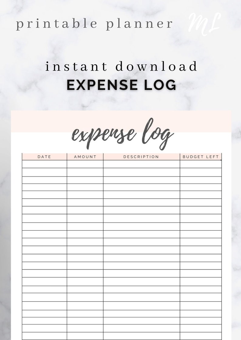 Expense Log Printable Expense Tracker Spending Sheet Purchase Personal ...
