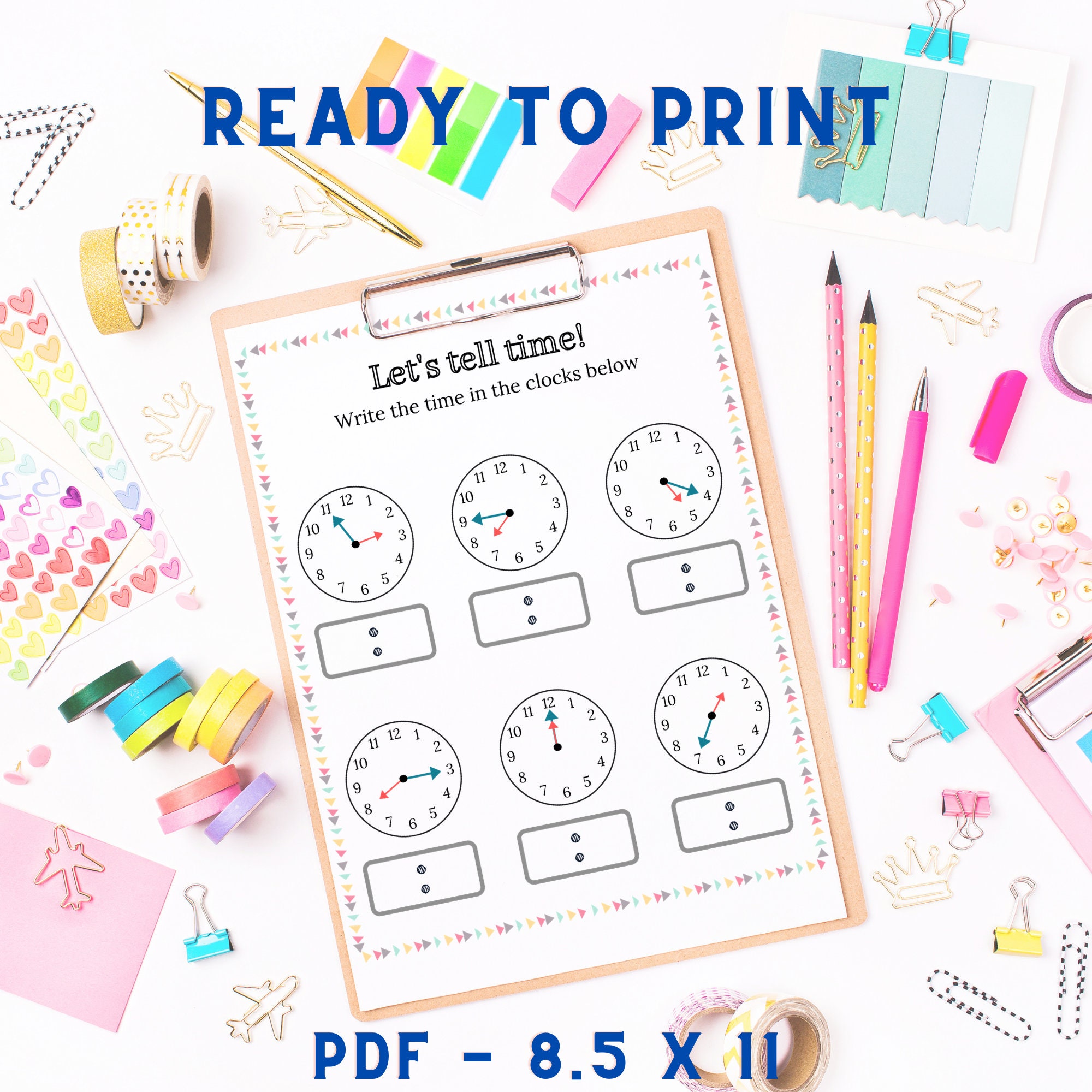 Let's Tell Time, Reading a Clock, Drawing Hands on a Clock, PDF ...