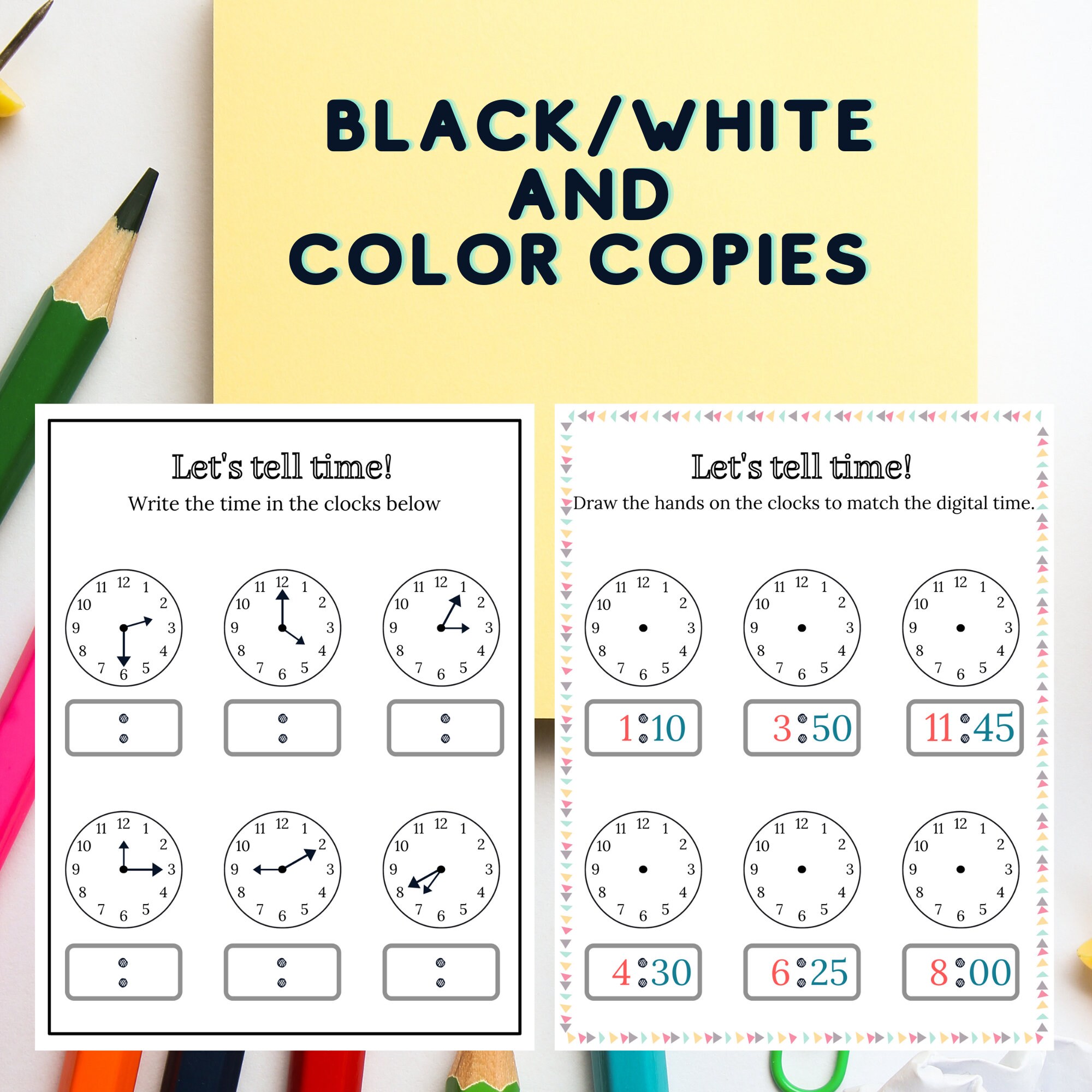 Let's Tell Time, Reading a Clock, Drawing Hands on a Clock, PDF ...