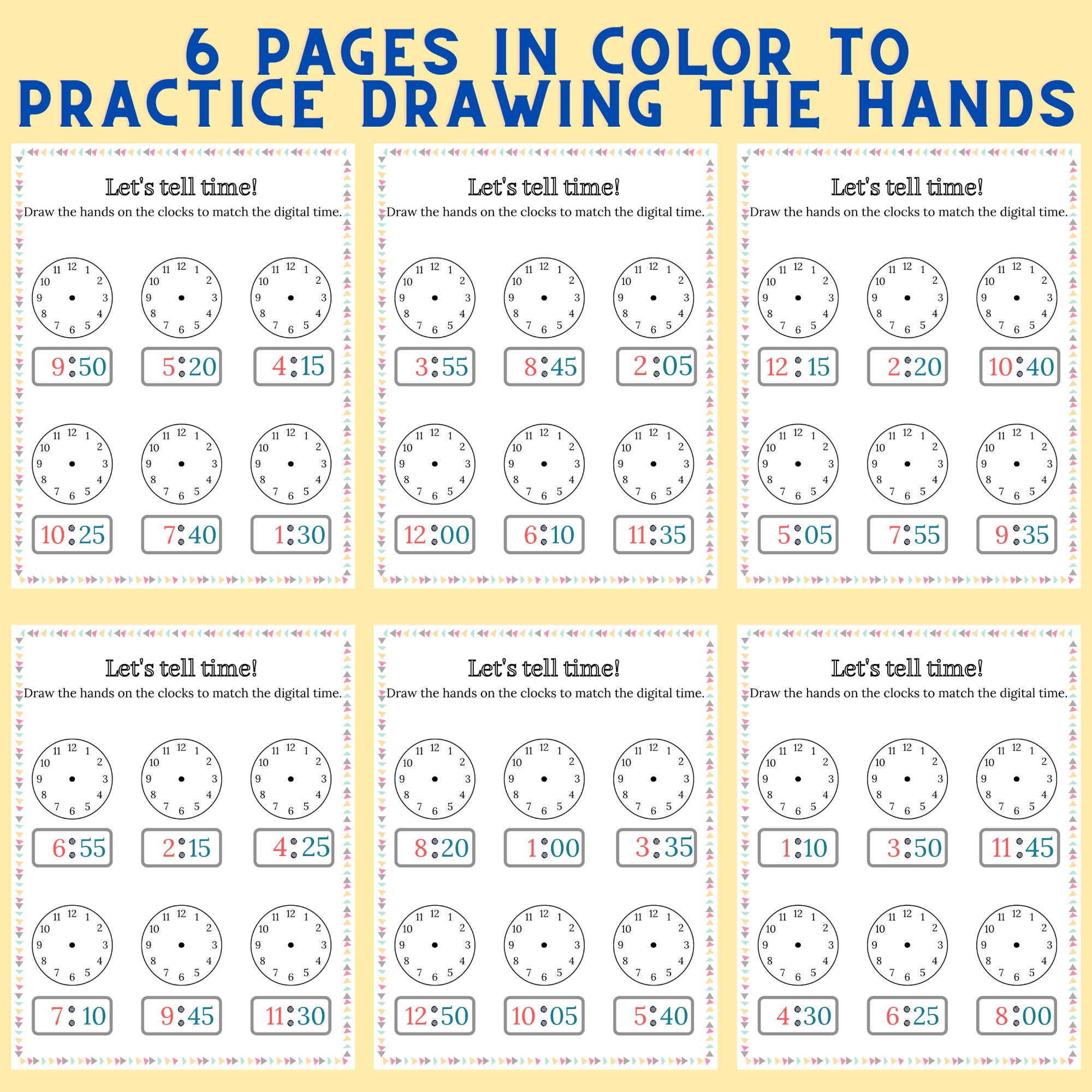 Let's Tell Time, Reading a Clock, Drawing Hands on a Clock, PDF ...