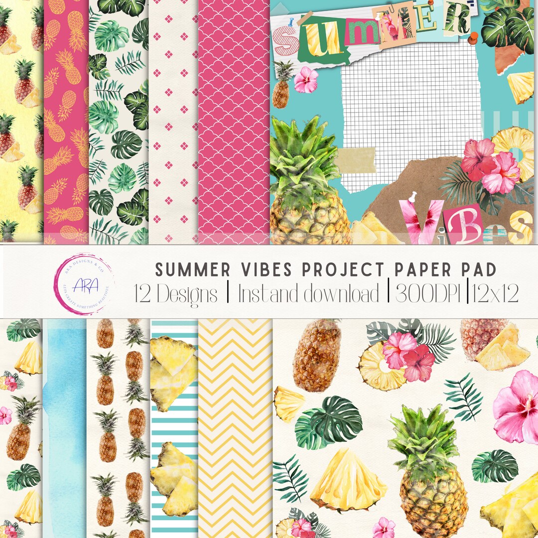 Digital Paper Pack, Instant Download,pineapple, Summer Vibes, Printable ...
