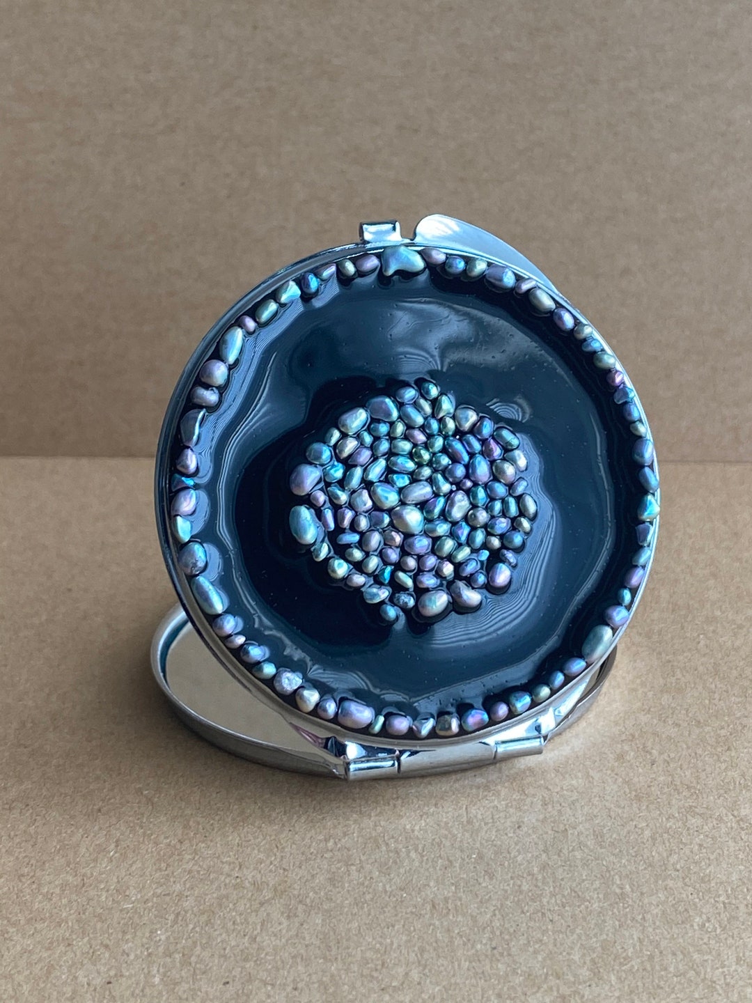 Resin Mirror, Pocket Mirror, Black Compact Mirror, Bridesmaid Compact ...