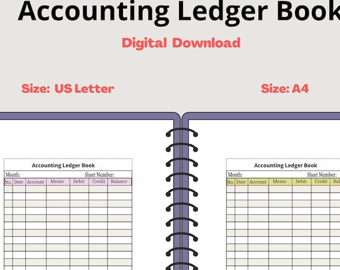 Accounting Ledger, Accounting Ledger Template, Budget Inserts, Instant ...