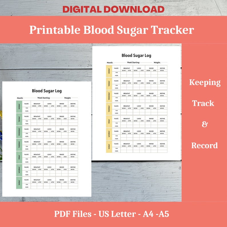 Printable Blood Sugar Log, 4-time Daily Tracker (digital Download) - Etsy