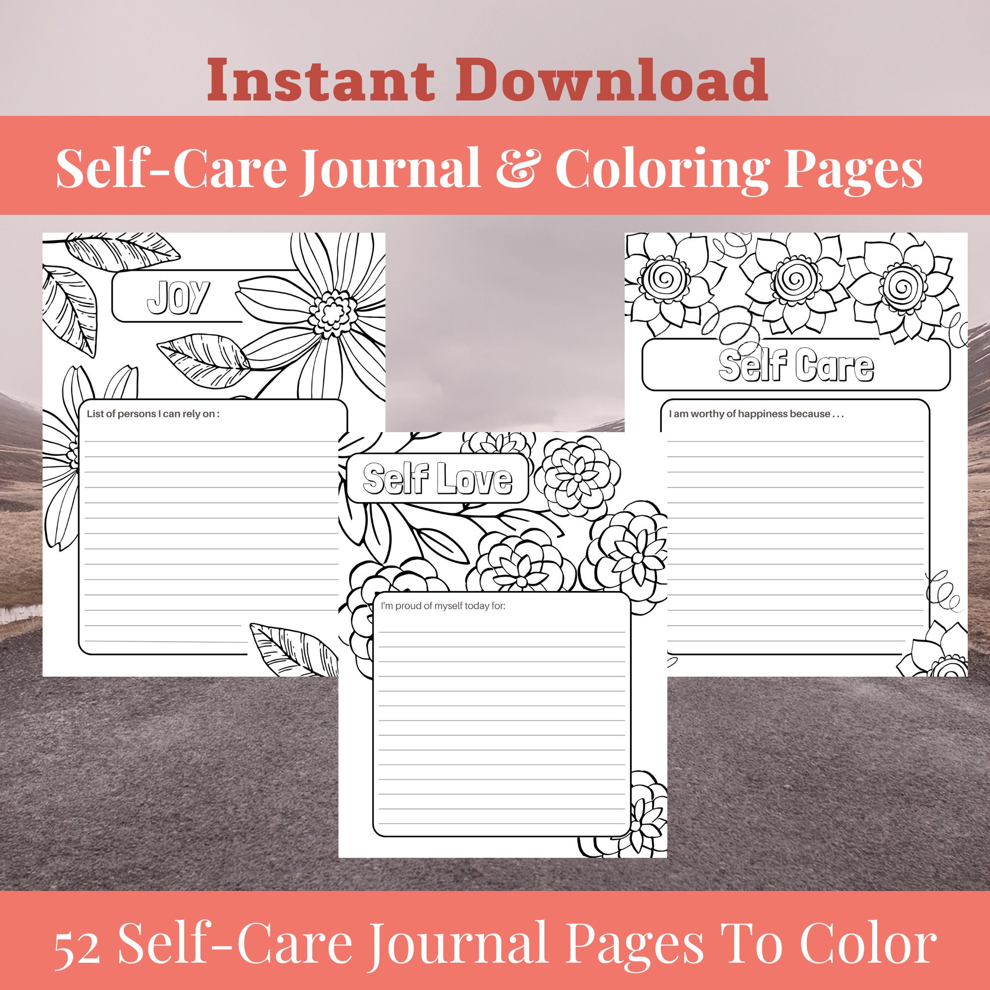 Self-care Journal Coloring Pages for Adults & Teens (digital Download ...