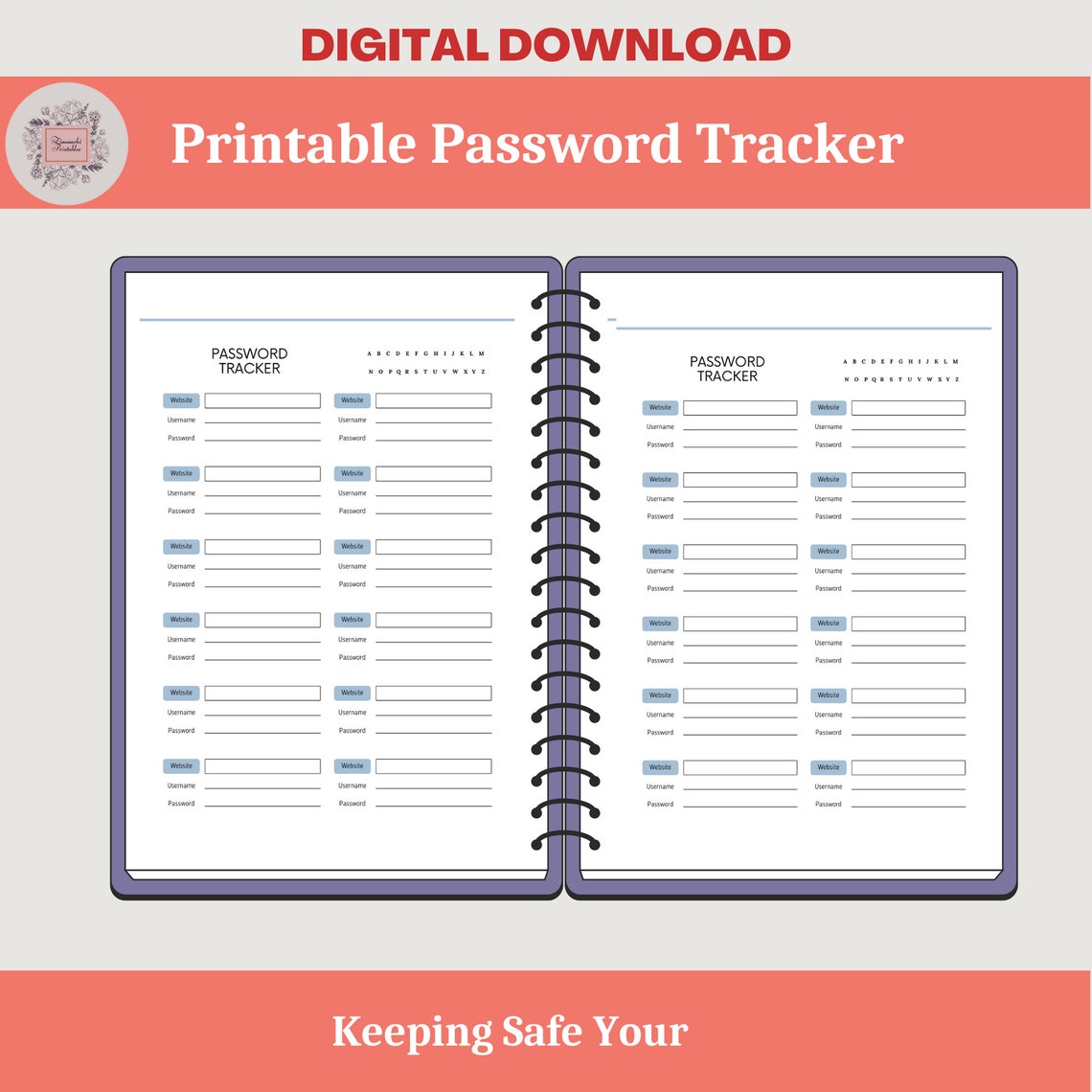 Password Tracker Printable, Password Book Digital Download, Password ...
