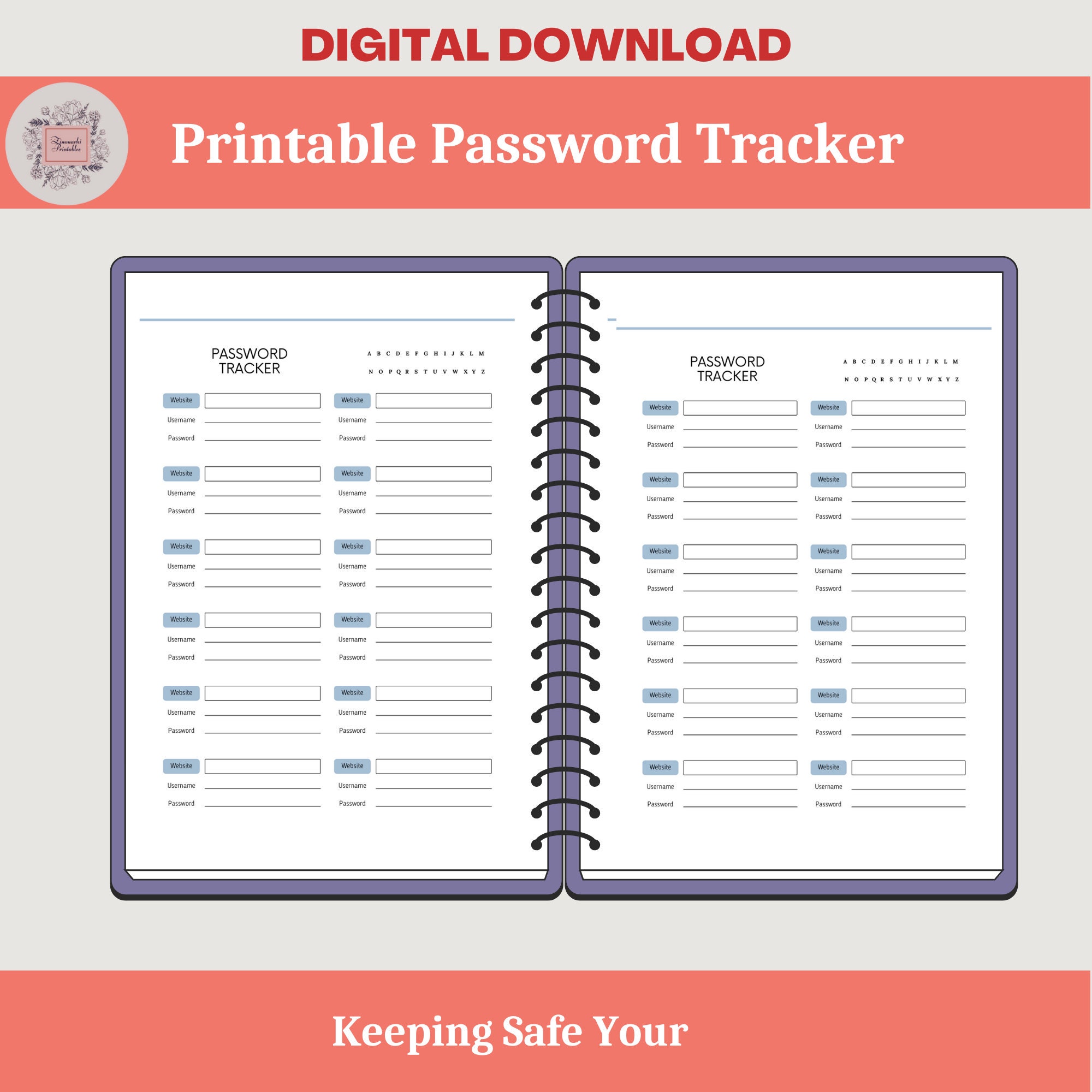 Password Tracker Printable, Password Book Digital Download, Password ...