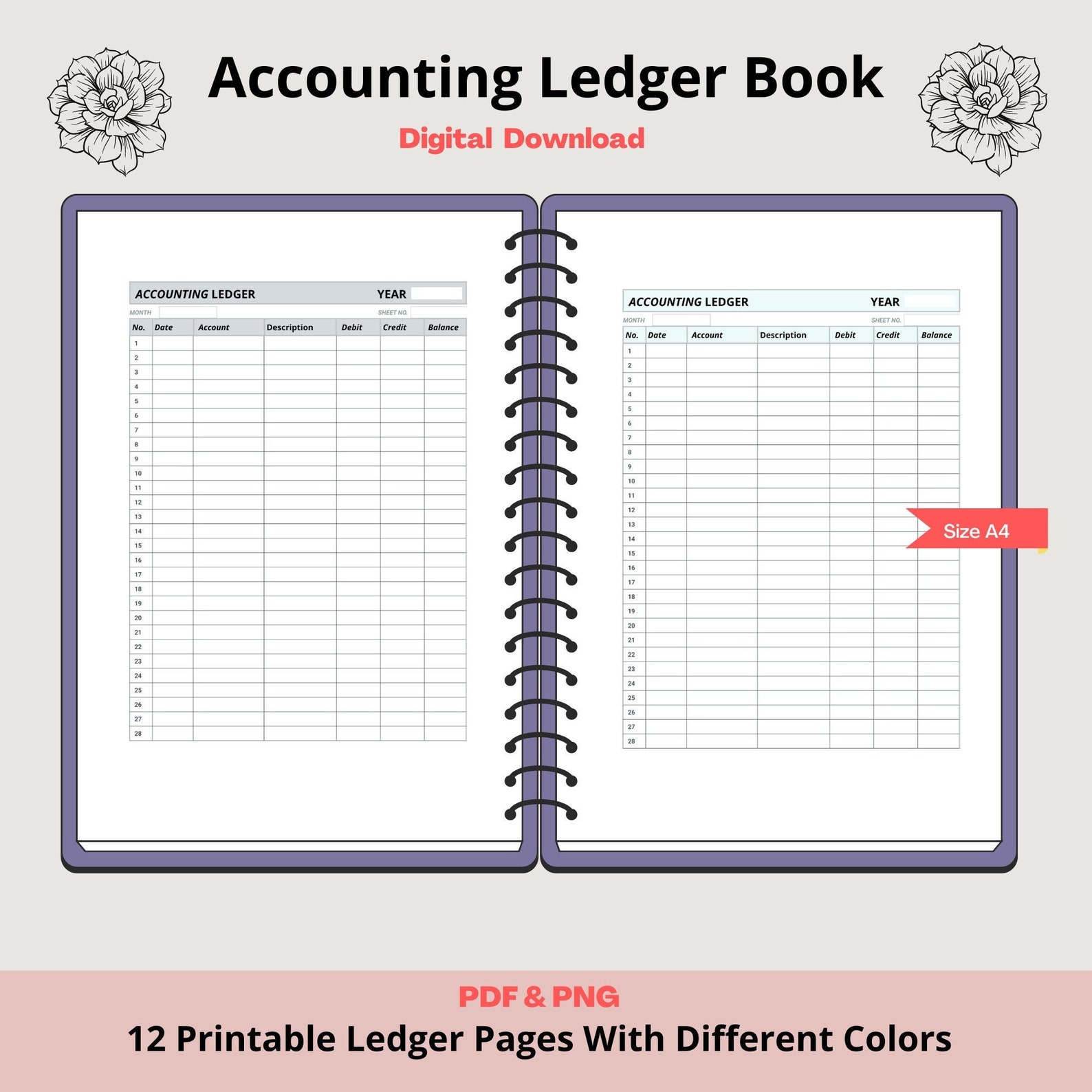 Accounting Ledger Printable, Account Tracker Expenses for Small ...