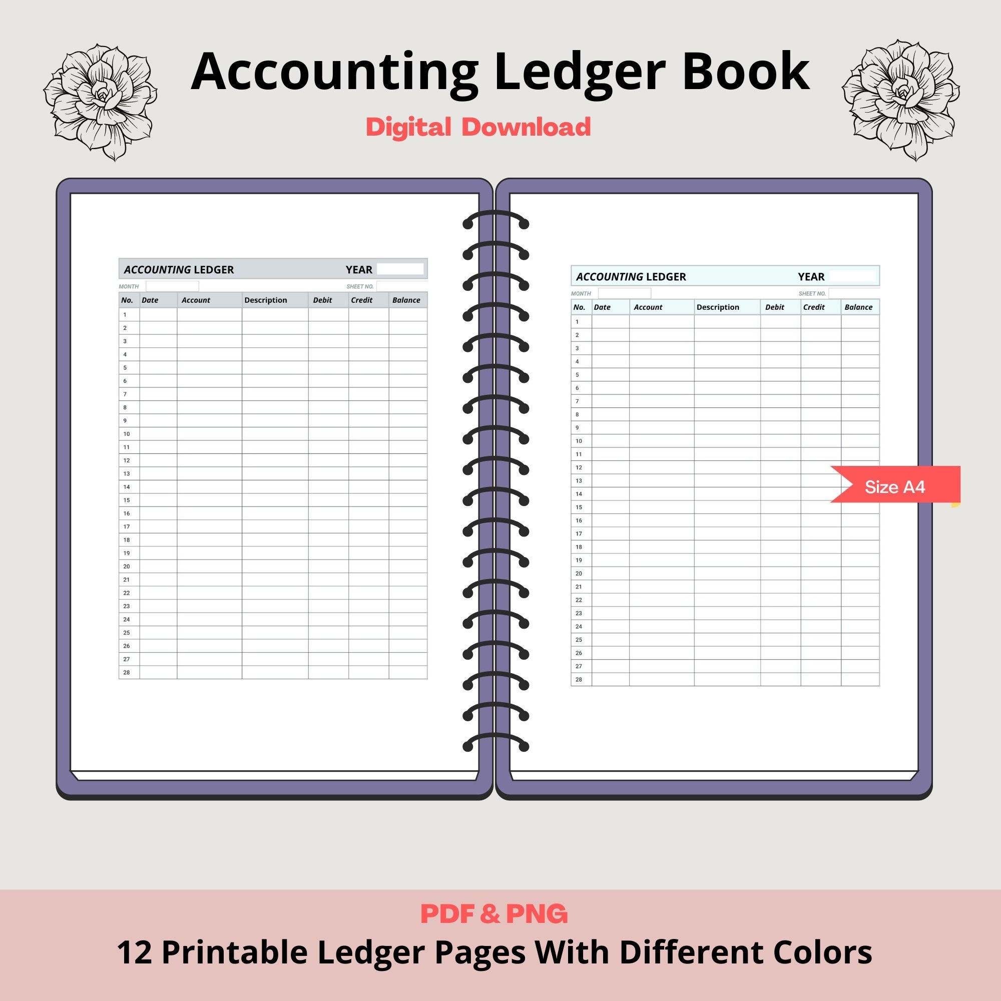 Accounting Ledger Printable, Account Tracker Expenses for Small ...