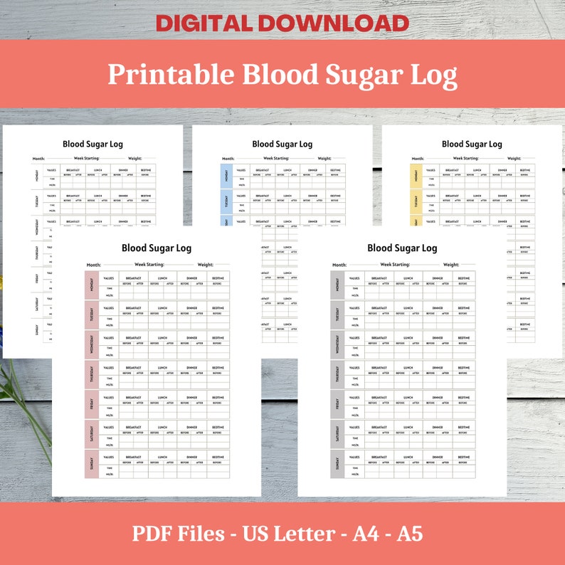 Printable Blood Sugar Log, 4-time Daily Tracker (digital Download) - Etsy