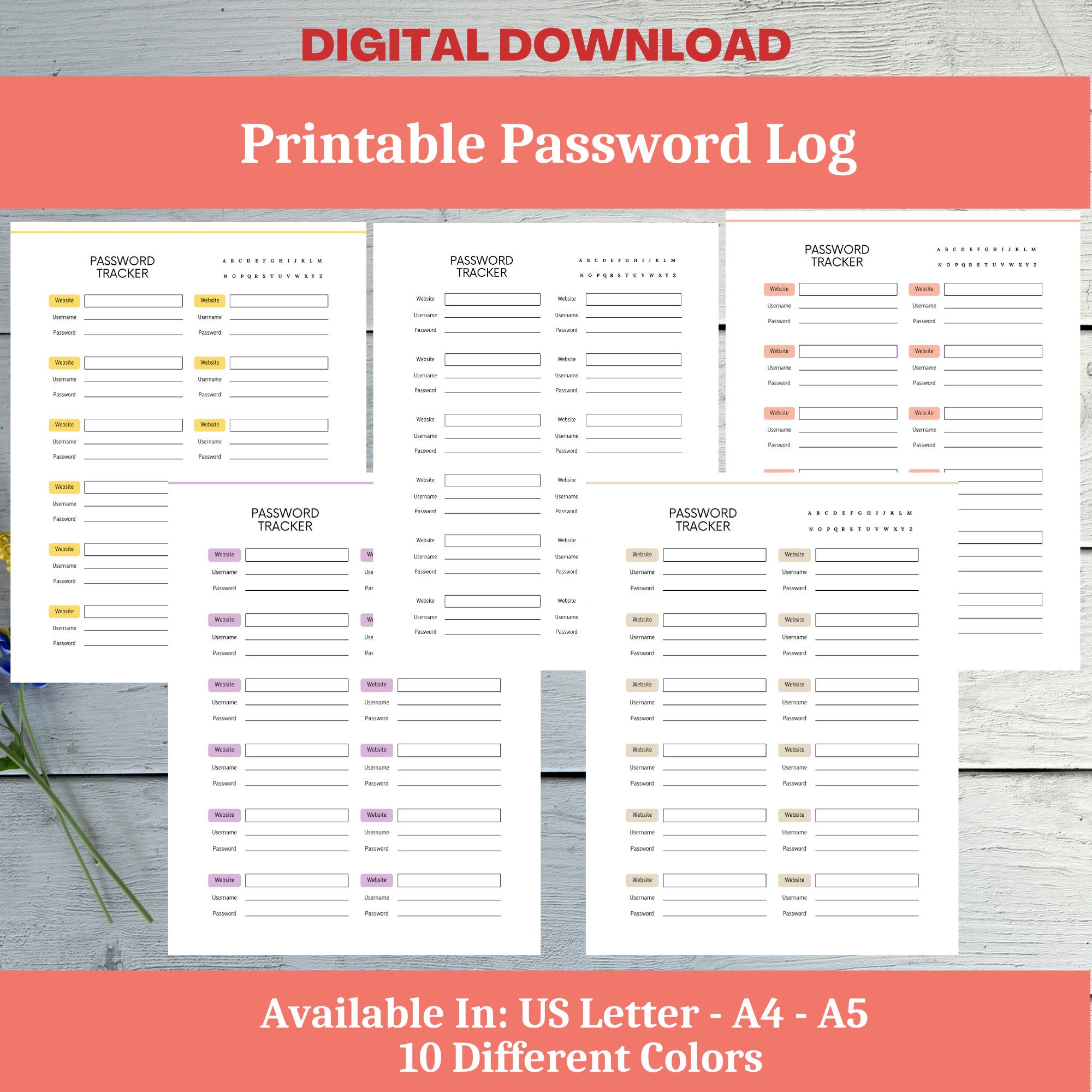 Password Tracker Printable, Password Book Digital Download, Password ...