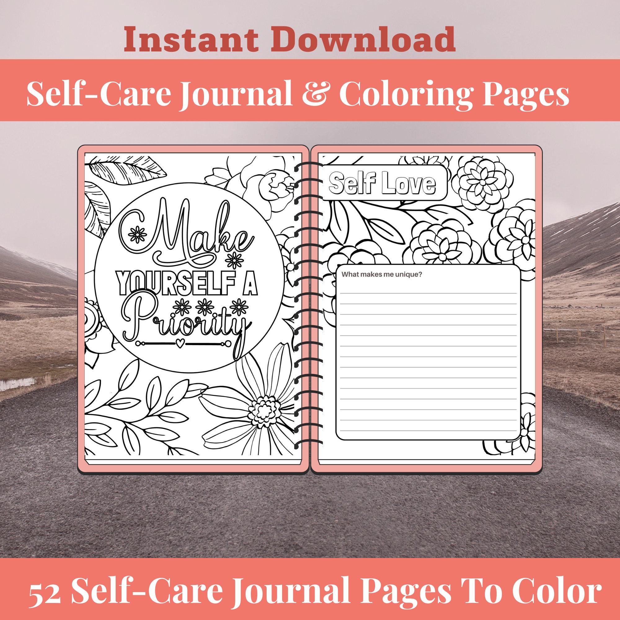 Self-care Journal Coloring Pages for Adults & Teens, Self-love Journal ...