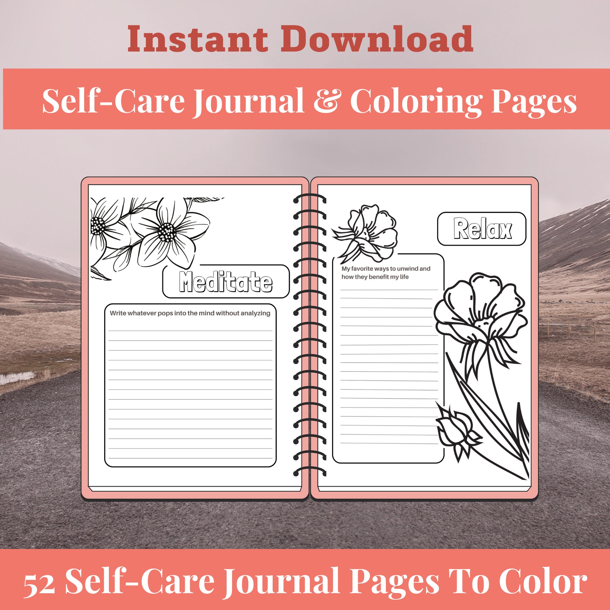Self-care Journal Coloring Pages for Adults & Teens, Self-love Journal ...