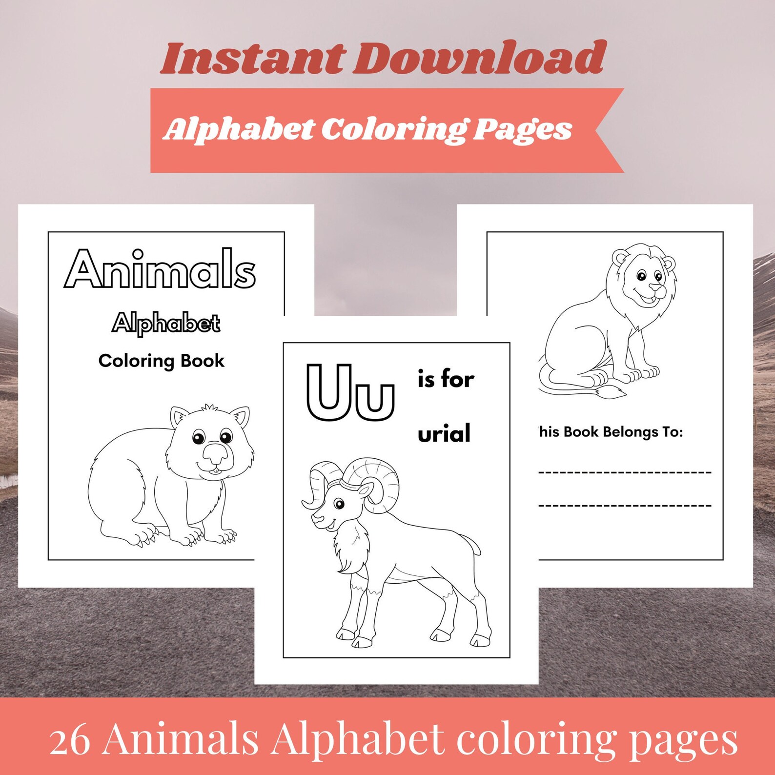Animal Alphabet Coloring Pages, Alphabet Printable Coloring Book ...