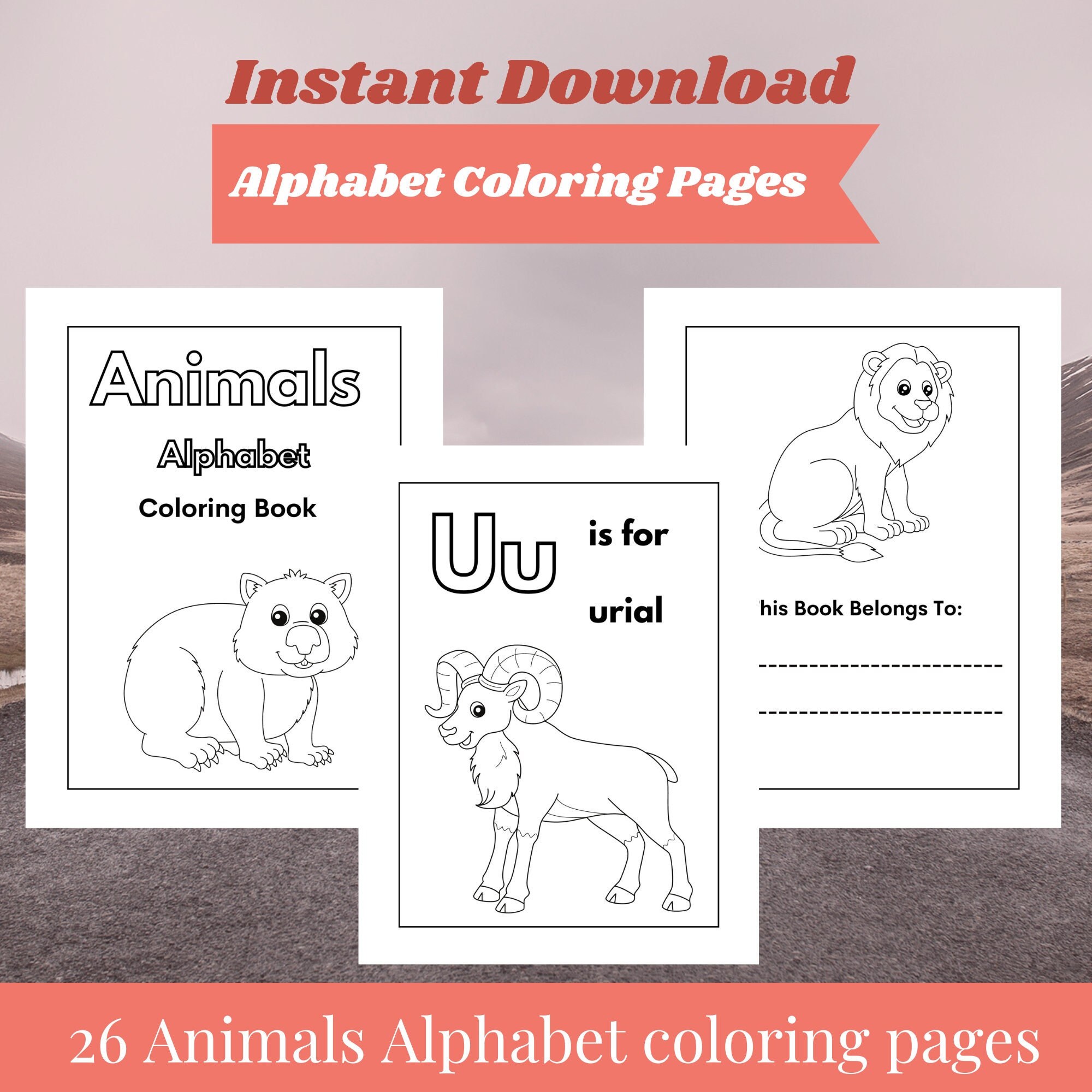 Animal Alphabet Coloring Book, Preschool Printable Worksheets (PDF) - Etsy