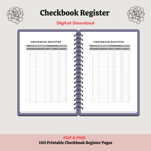 Printable Checkbook Register Pages, Transaction Register Log, Spending ...