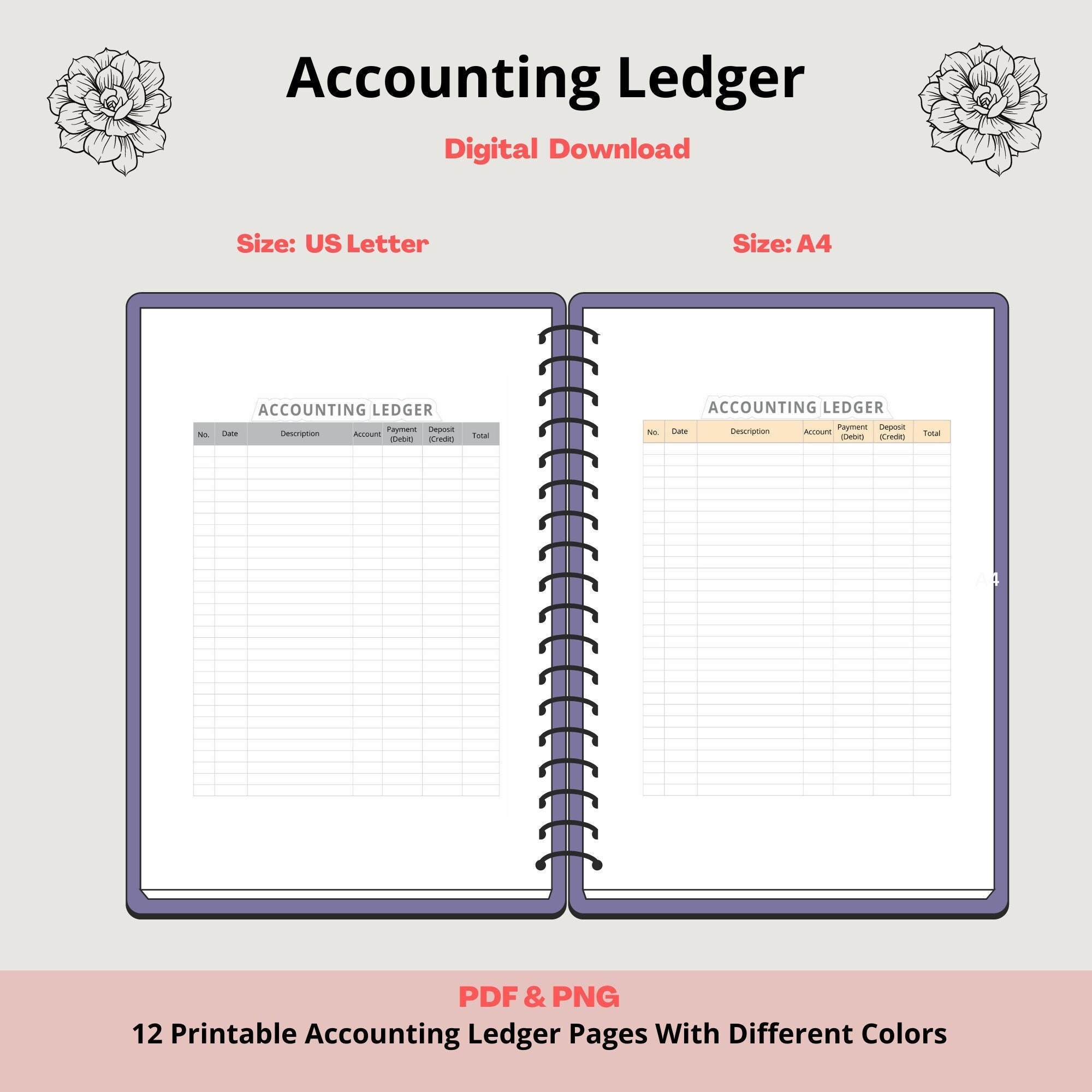 Accounting Ledger Printable, Account Tracker for Small Business and ...
