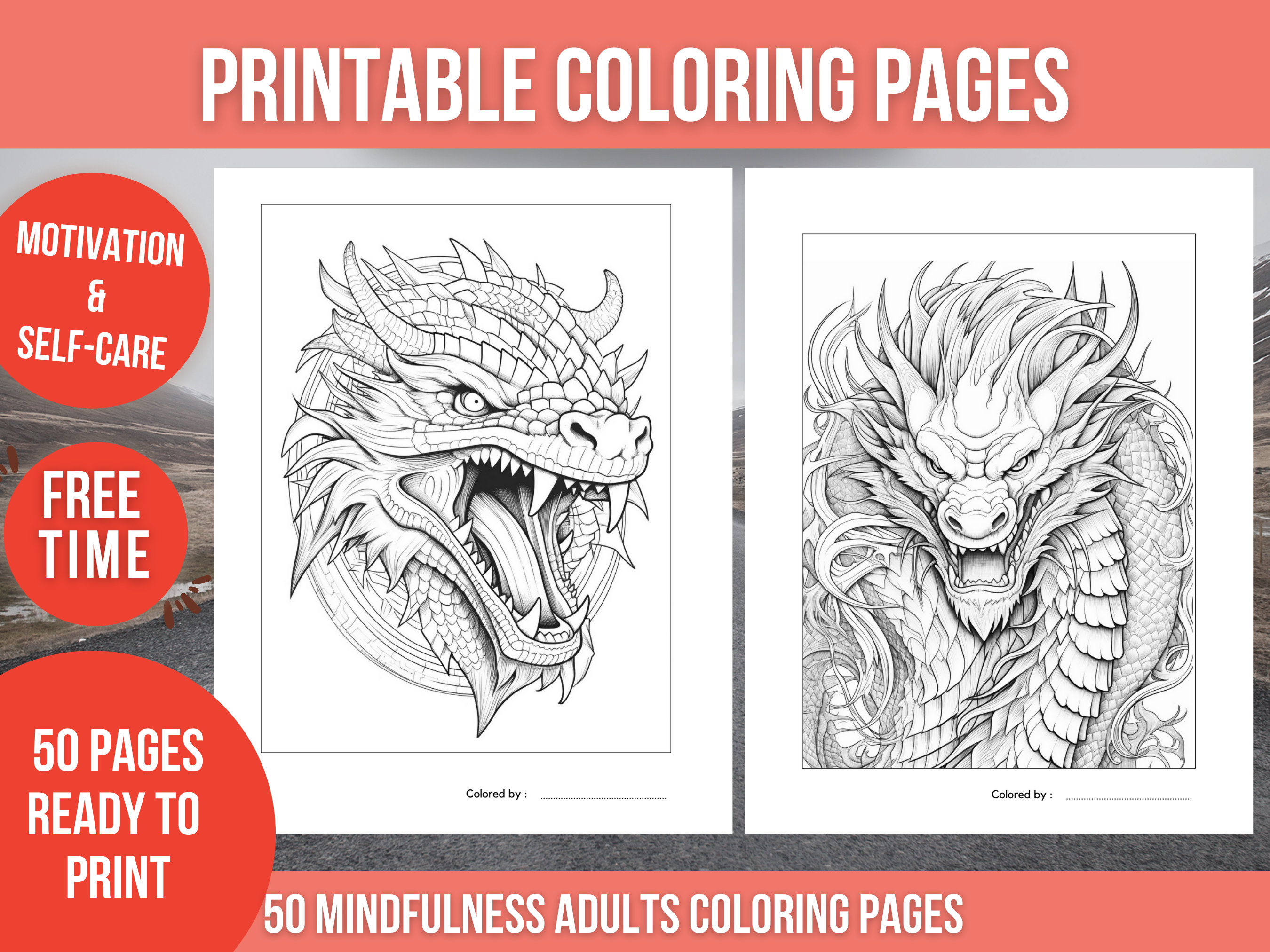 Adult Teen Coloring Pages, Printable Fantasy Dragon Coloring Book Self ...