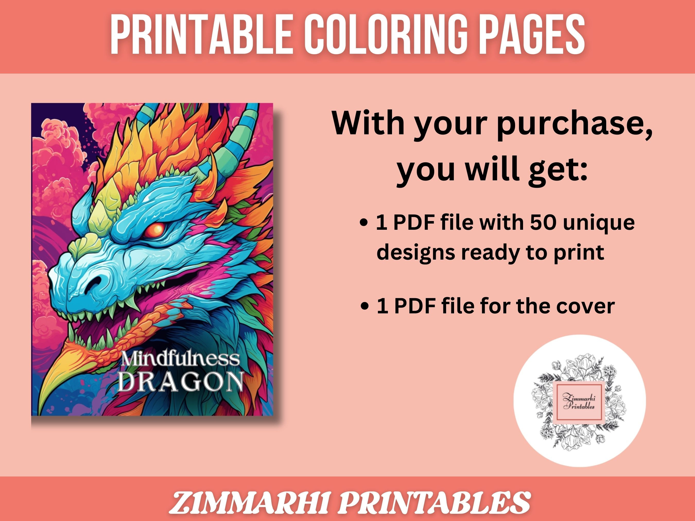 Adult Teen Coloring Pages, Printable Fantasy Dragon Coloring Book Self ...