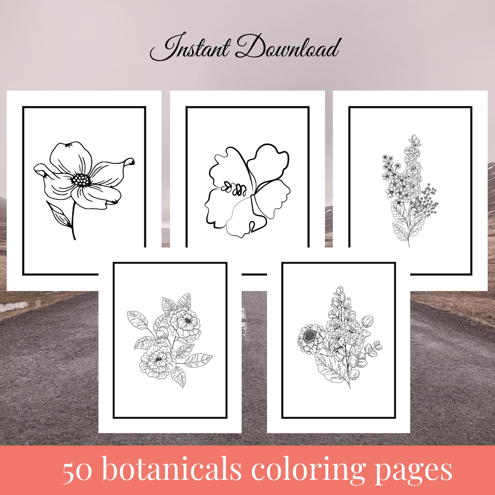 Floral Coloring Pages for Adult 50 Pages Botanical Digital - Etsy