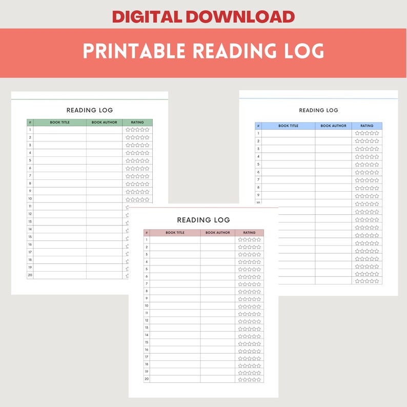 Printable Reading Log, Reading Tracker, Book Reading Planner to Keep ...