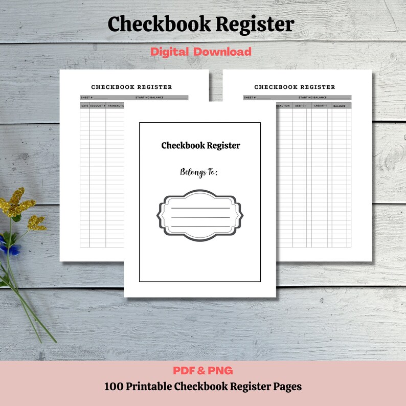 Printable Checkbook Register Pages, Transaction Register Log, Spending ...