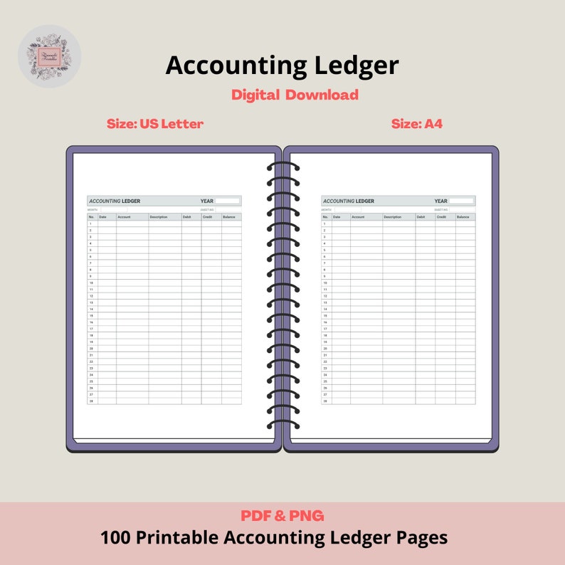 Printable Accounting Ledger Pages, Account Ledger Book for Bookkeeping ...