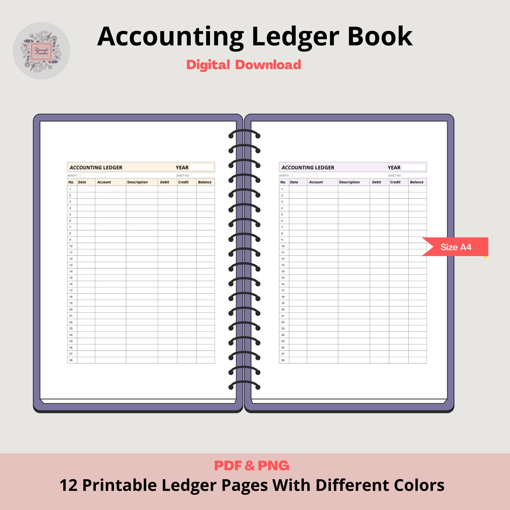 Accounting Ledger Printable, Account Tracker Expenses for Small ...