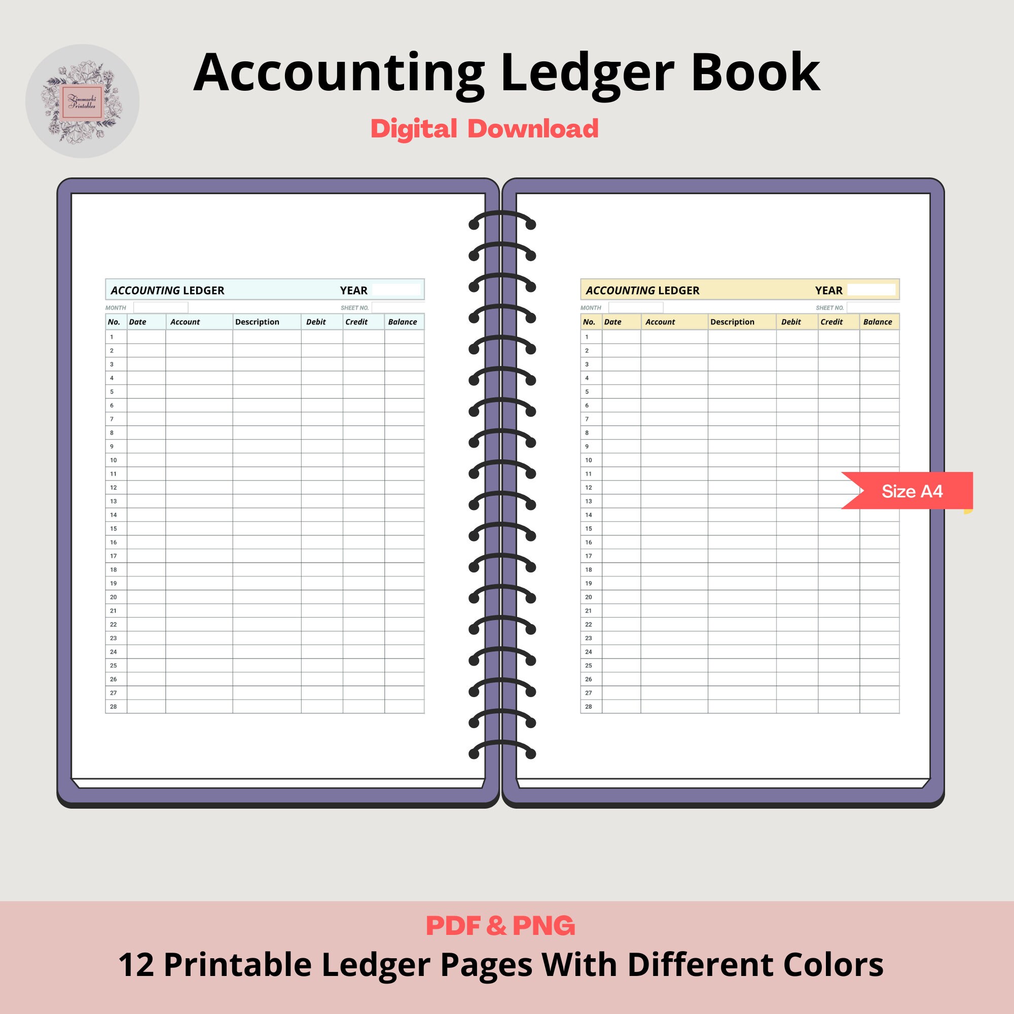 Accounting Ledger Printable, Small Business Finance Tracker (PDF & PNG ...