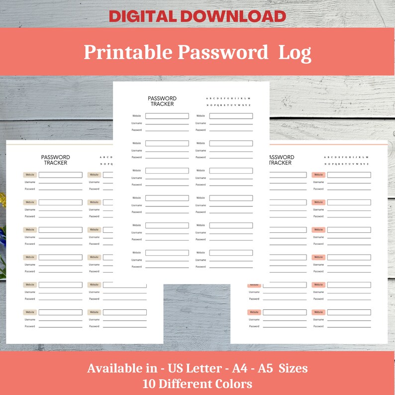 Password Tracker Printable, Password Book Digital Download, Password ...