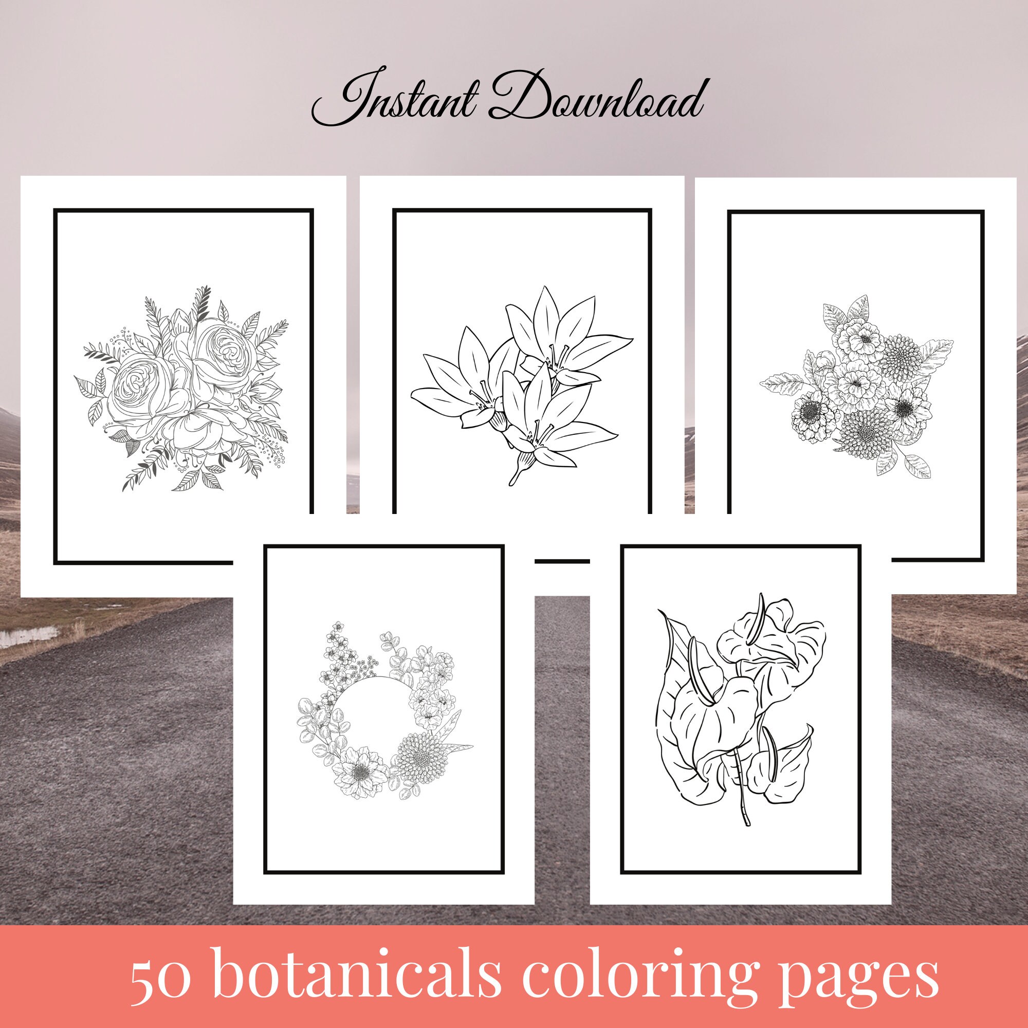 Floral Coloring Pages for Adult 50 Pages Botanical Digital - Etsy