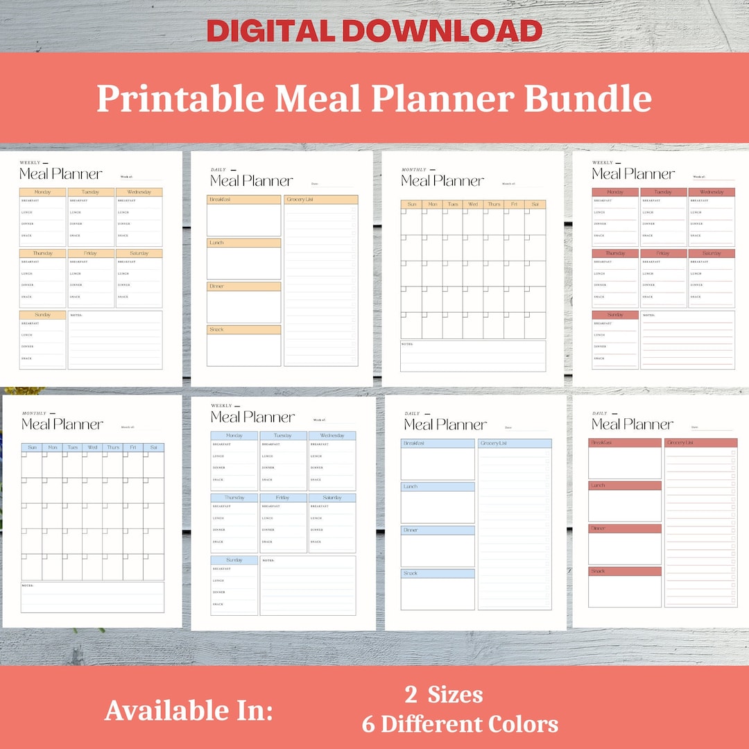 Meal Planner Printable, Monthly Meal Plan, Weekly Meal Planner, Daily ...