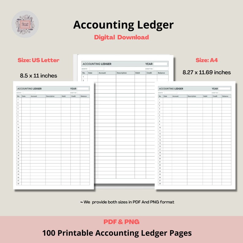 Printable Accounting Ledger Pages, Account Ledger Book for Bookkeeping ...