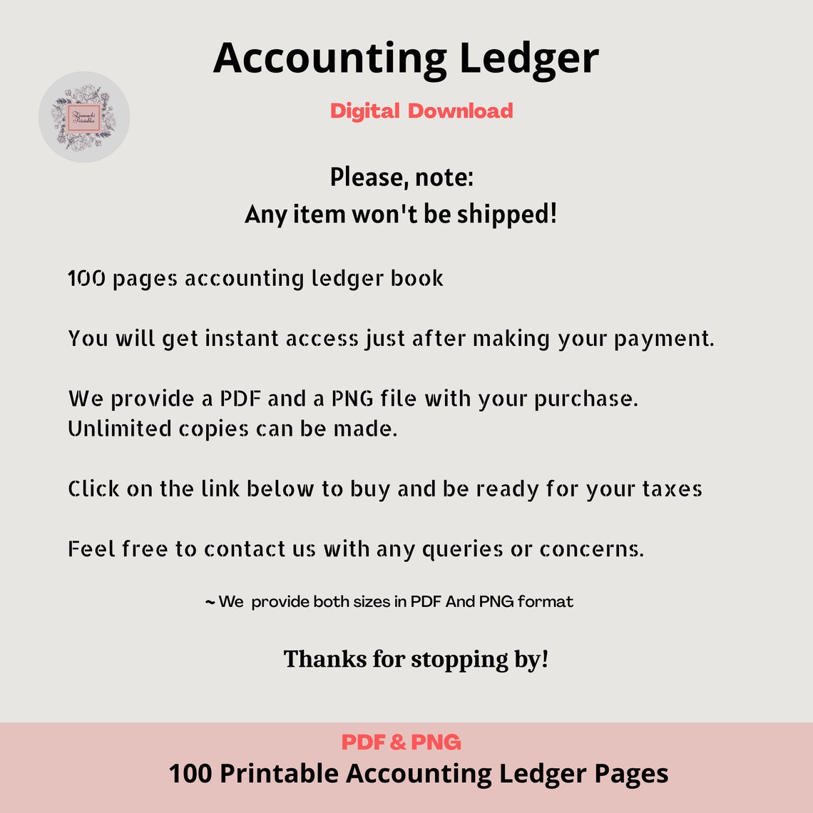 Printable Accounting Ledger Pages, Small Business Bookkeeping (PDF ...