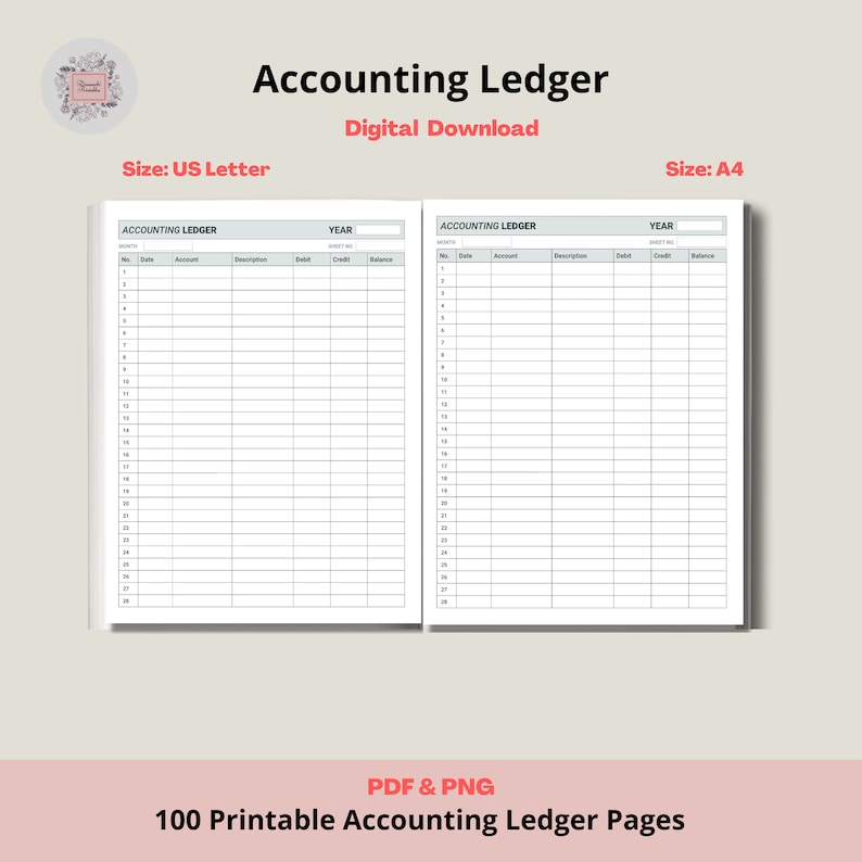 Printable Accounting Ledger Pages, Account Ledger Book for Bookkeeping ...