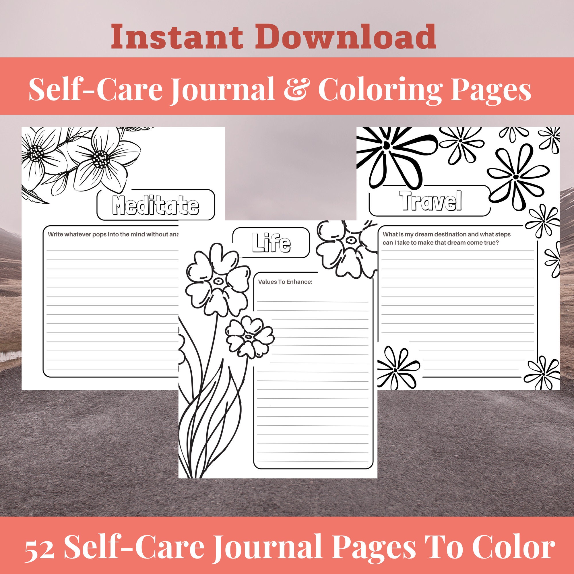 Self-care Journal Coloring Pages for Adults & Teens, Self-love Journal ...