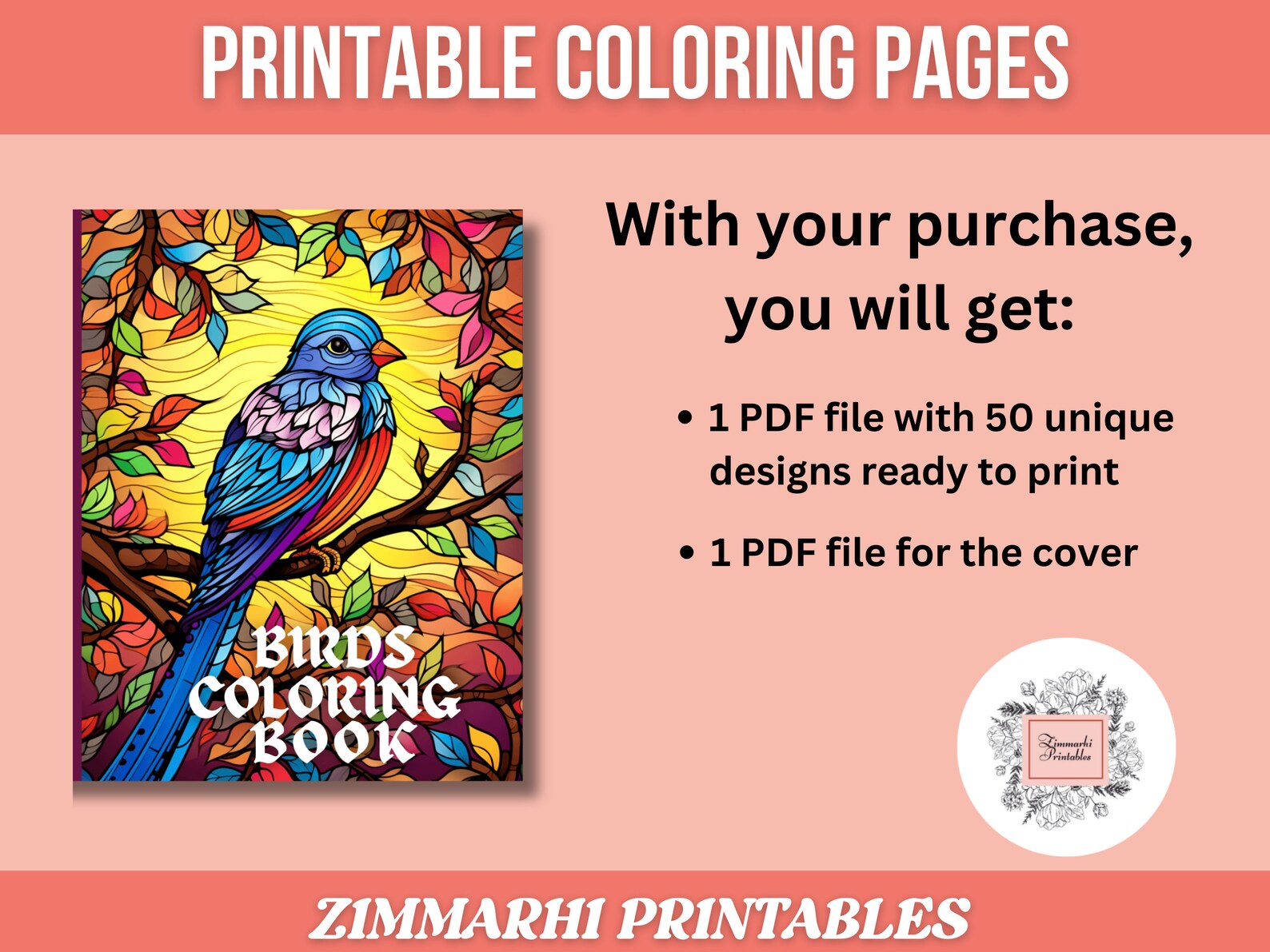 Stress Relief Adult Coloring Book, Bird & Flowers Coloring Pages ...