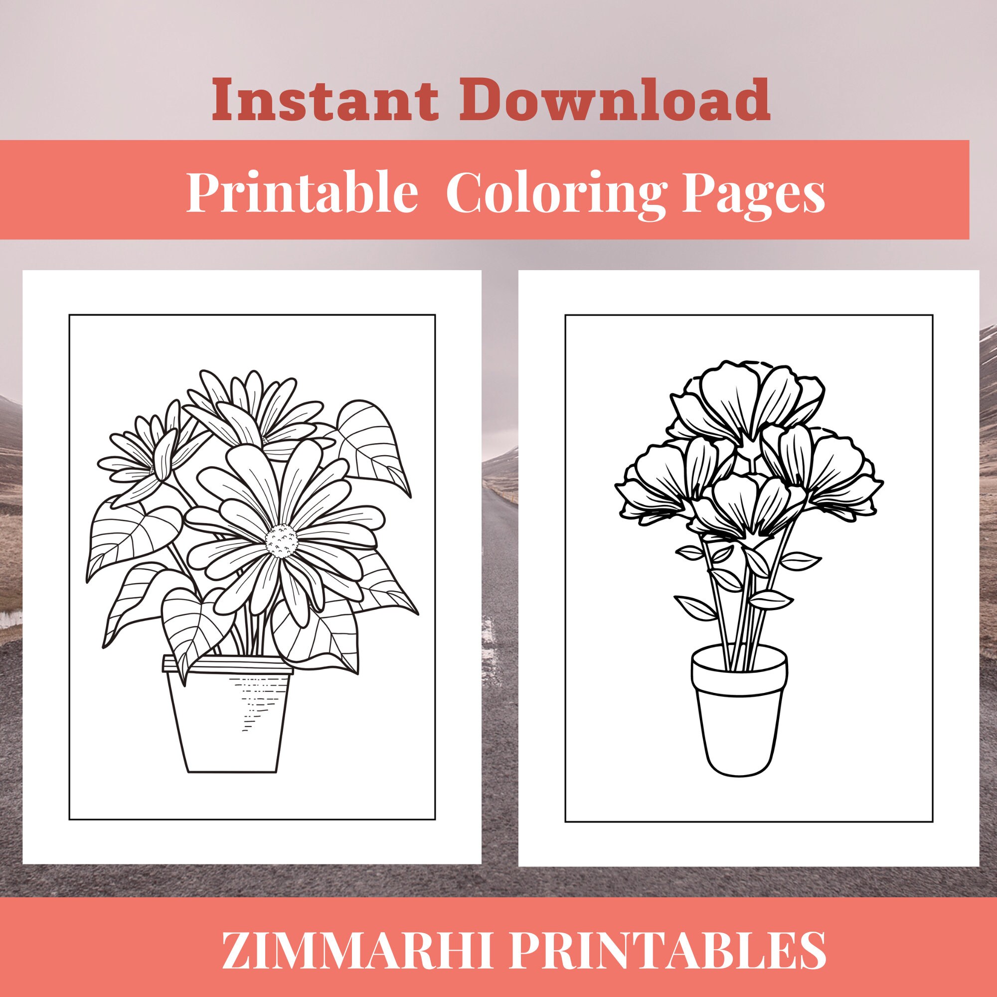 Adult Coloring Pages, Printable Indoor Plants in Pot, Flowering Plant ...