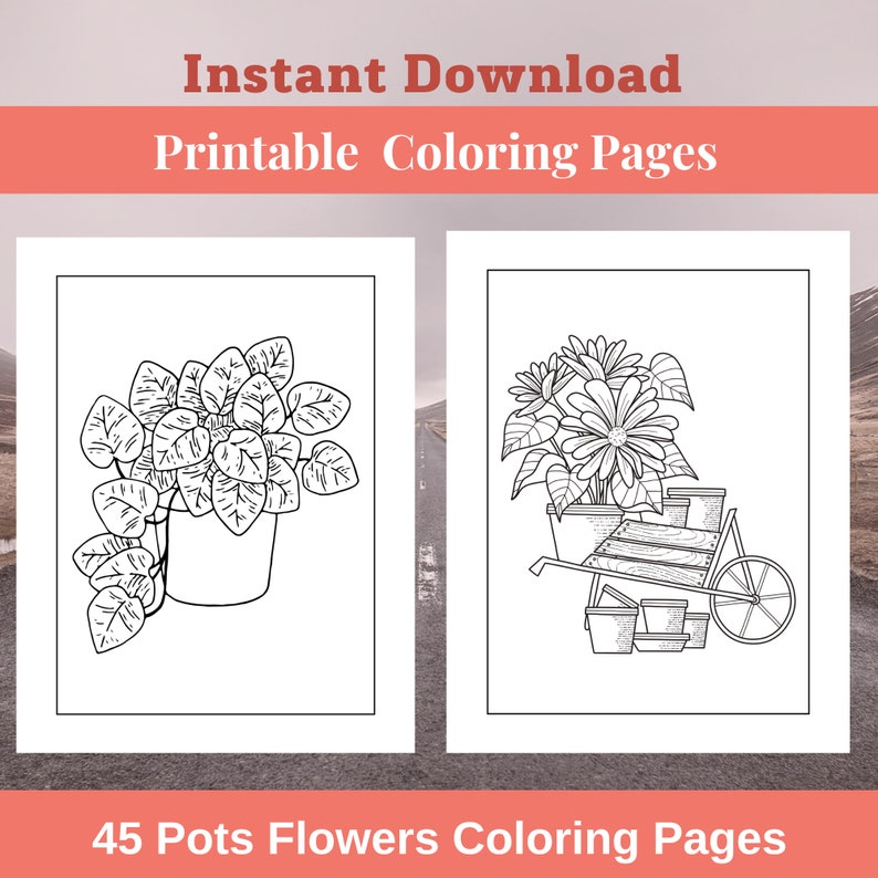 Adult Coloring Pages, Printable Indoor Plants in Pot, Flowering Plant ...