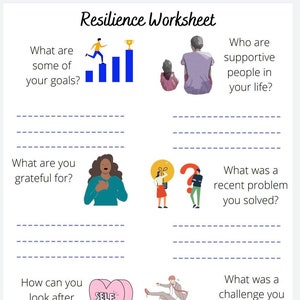 Self Esteem Worksheet: Gratitude, Resilience, Coping Skills (printable ...